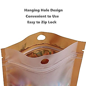 Wekoil Mylar Bags Zip Lock Clear Golden Front Aluminum Foil Wrapper Bags Resealable Packaging Storing Zipper Pouches Bulk Food Saver Lined Grip Wrap 10x18cm(4x7inch),Pack of 100