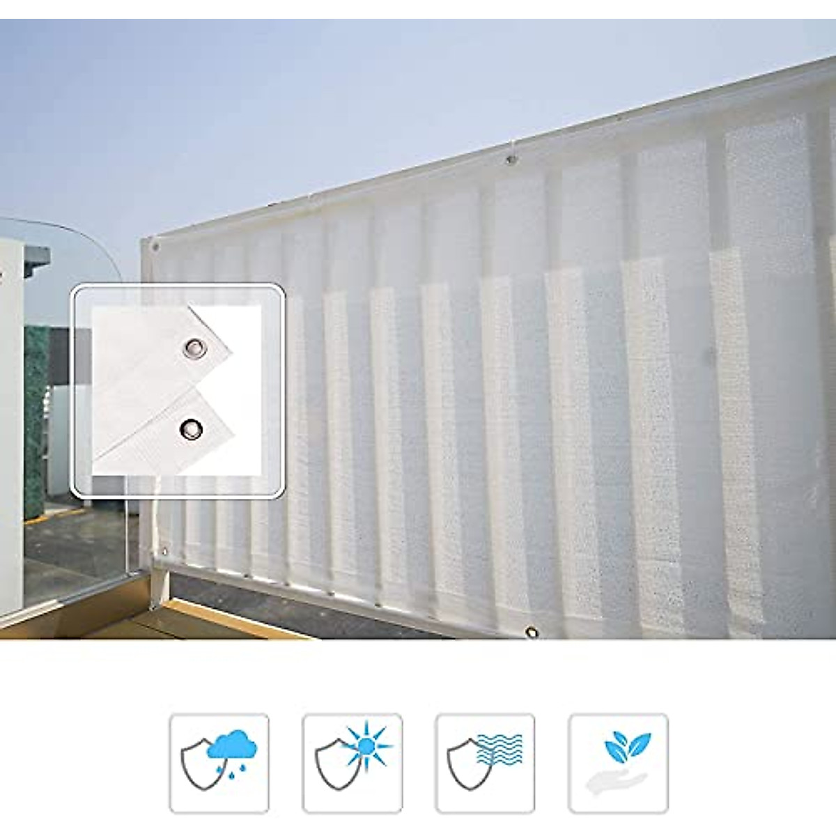 WUZMING Balcony Privacy Protection Windshield Sun Protection UV Protection Reinforced Buttonholes, HDPE Weather Resistant, with Rope and Cable Tie (Color : White, Size : 65x400cm)