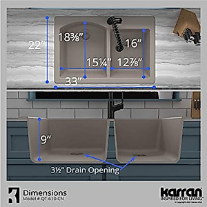 Karran QT-610 Drop-In Quartz Composite 33 in. 1-Hole 60/40 Double Bowl Kitchen Sink in Concrete