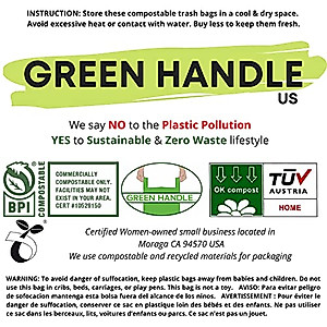 Green Handle US BPI certified 8 Gallon Extra Thick Compostable Trash Bag Liners with Handles (1.00 Mil = 25 mic) California SB 1383 ASTM D6400 Europe OK Home & Seedling (5~8 Gallon | 20~30 Liter)