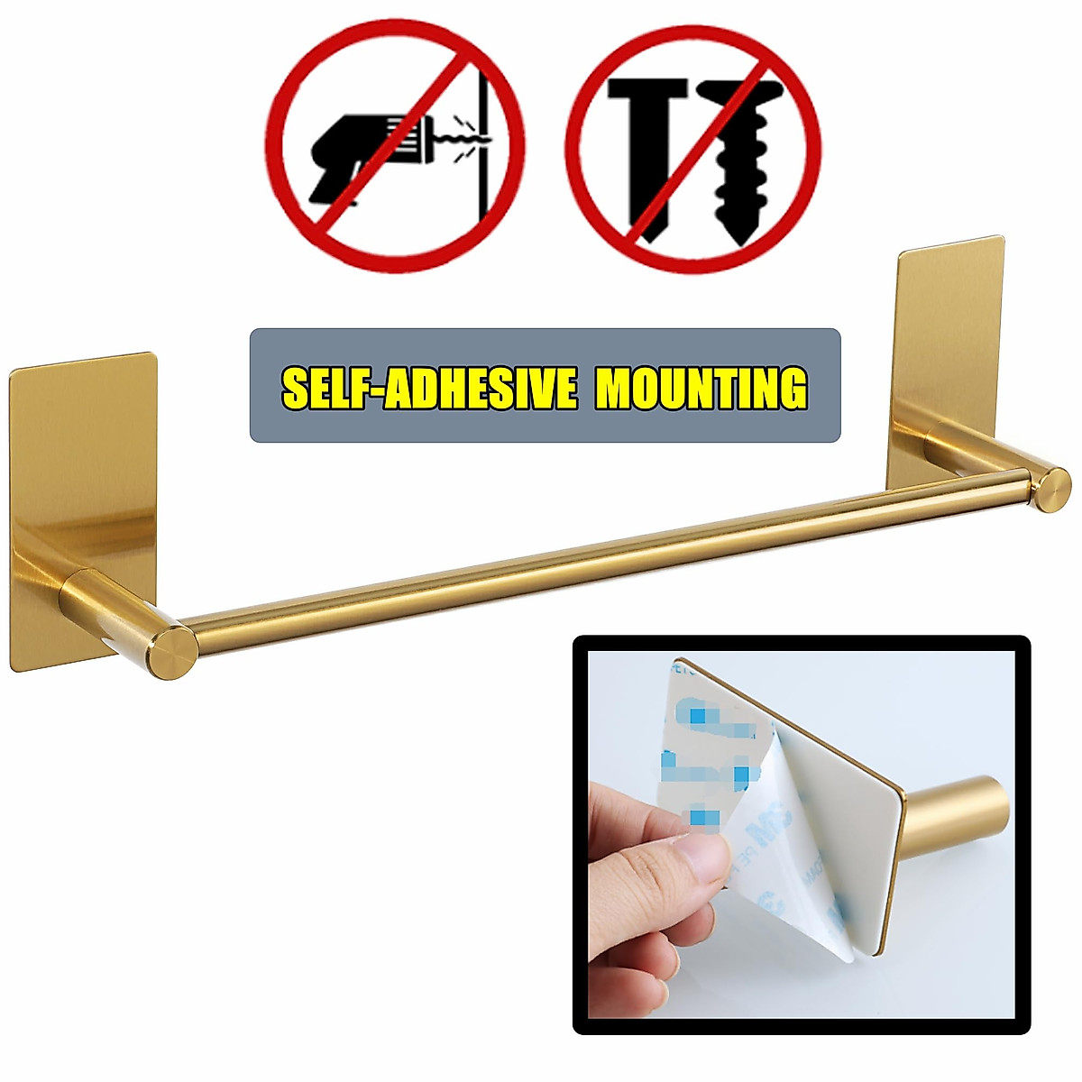 Alise Bath Single Towel Bar,Towel Rail Towel Rack Towel Hanger Towel Holder for Bathroom and Kitchen,Self Adhesive Free-Drilling Wall Hanging 12-Inch,GWLD030-G SUS 304 Stainless Steel Gold Finish