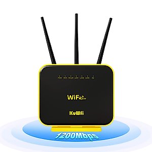 KuWFi vSIM Hotspot 4G LTE Router 1200Mbps Dual Band Gigabit WiFi External Antenna with US 2GB Data vSIM Router Offer high-Speed Data Plans to accommodate RV orRural No Contract Plug and Play