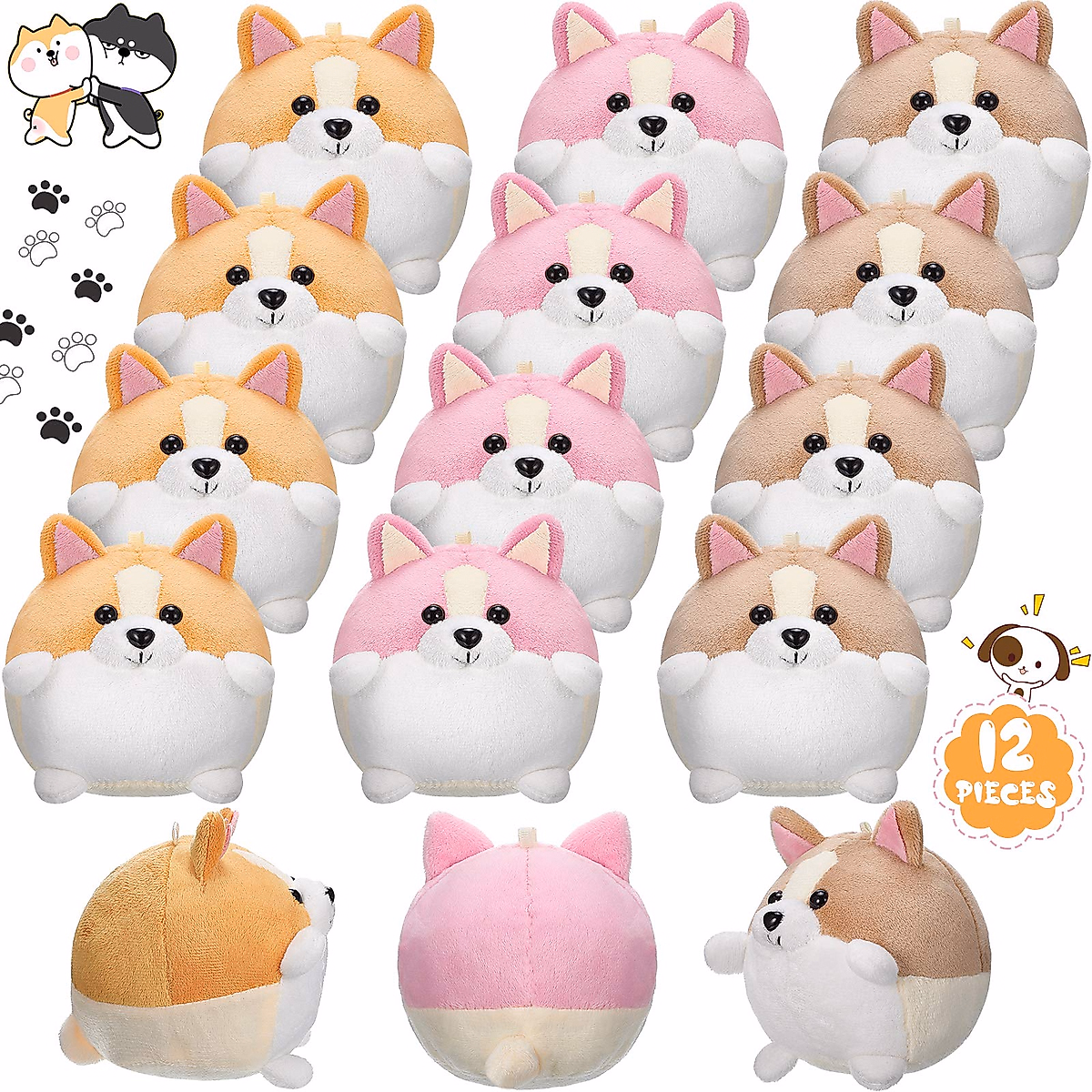 Skylety 12 Pcs 5" Mini Dogs Stuffed Bulk Animal Puppy Party Favor Cute Soft Plush Dog Toy Valentines Gift for Kids Classroom(Cute Style)