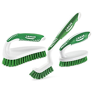 Libman Scrub Brush Kit – Three Different Durable Brushes for Grout, Tile, Bathroom, Kitchen. Easy to Handle, Strong Fibers for Tough Messes – Family Made in the USA, Unisex Lot 2406