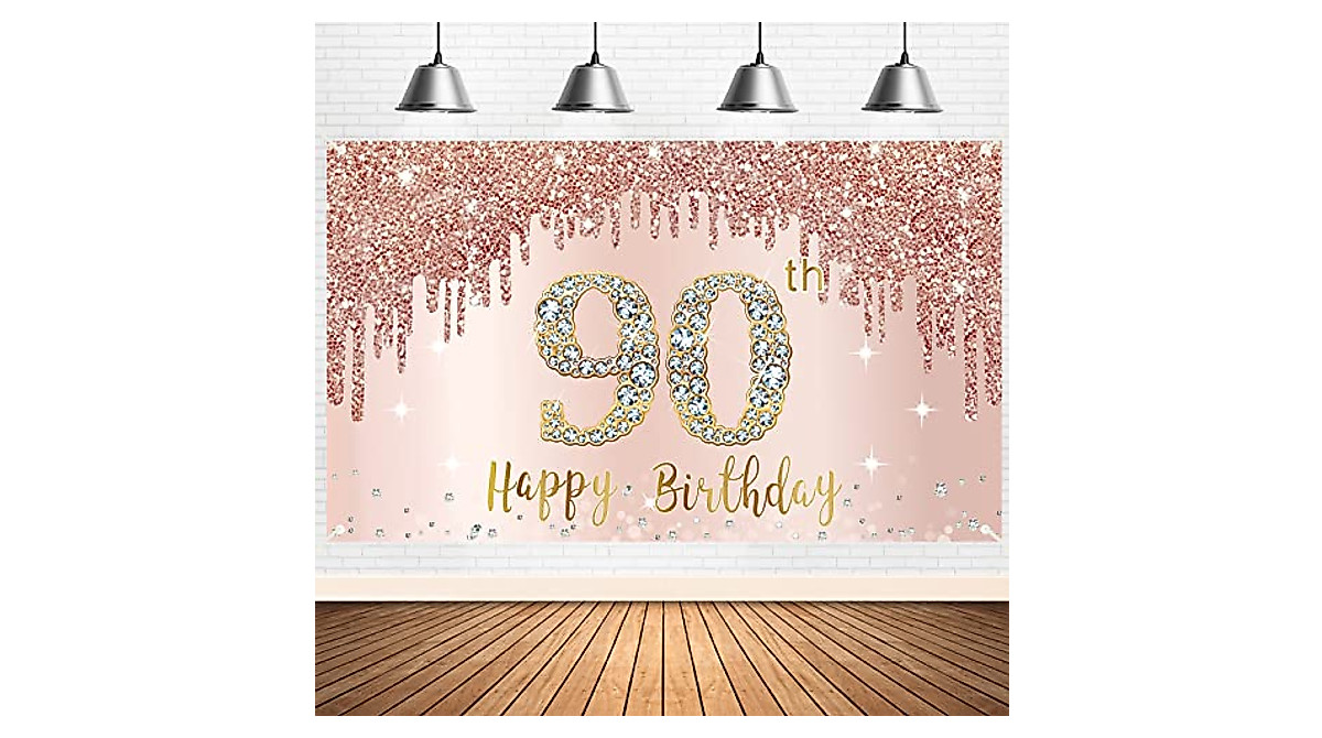 Happy 90th Birthday Banner for Women | Rose Gold Decor