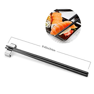 SHARECOOK Chopsticks set, 18/10 Stainless Steel Metal Korean Chopsticks, 9.45 Inches Reusable Chopsticks for Dinner, Easy to Hold (5 Pairs, Black)