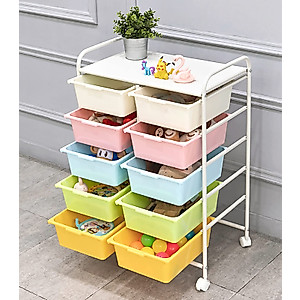Ytaoka 10 Drawers Rolling Storage Cart, Plastic Drawer Cart with Metal Frame, Multipurpose Art Craft Cart Organizer with Wheels, Utility Cart with Drawers for Home, Office, School, Multicolor