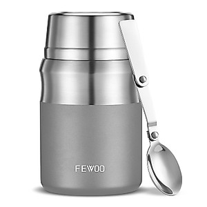 FEWOO Thermos for Hot Food, Vacuum Insulated Soup Containers, 24oz Stainless Steel Lunch Box for Kids Adults, Thermal Food Jar for School Office Travel (Silver)