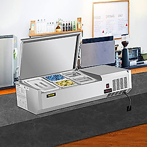 VEVOR 7.8 Qt Sandwich Table 150W Stainless Salad Bar Refrigerated Condiment Prep Station, 40in, Silver