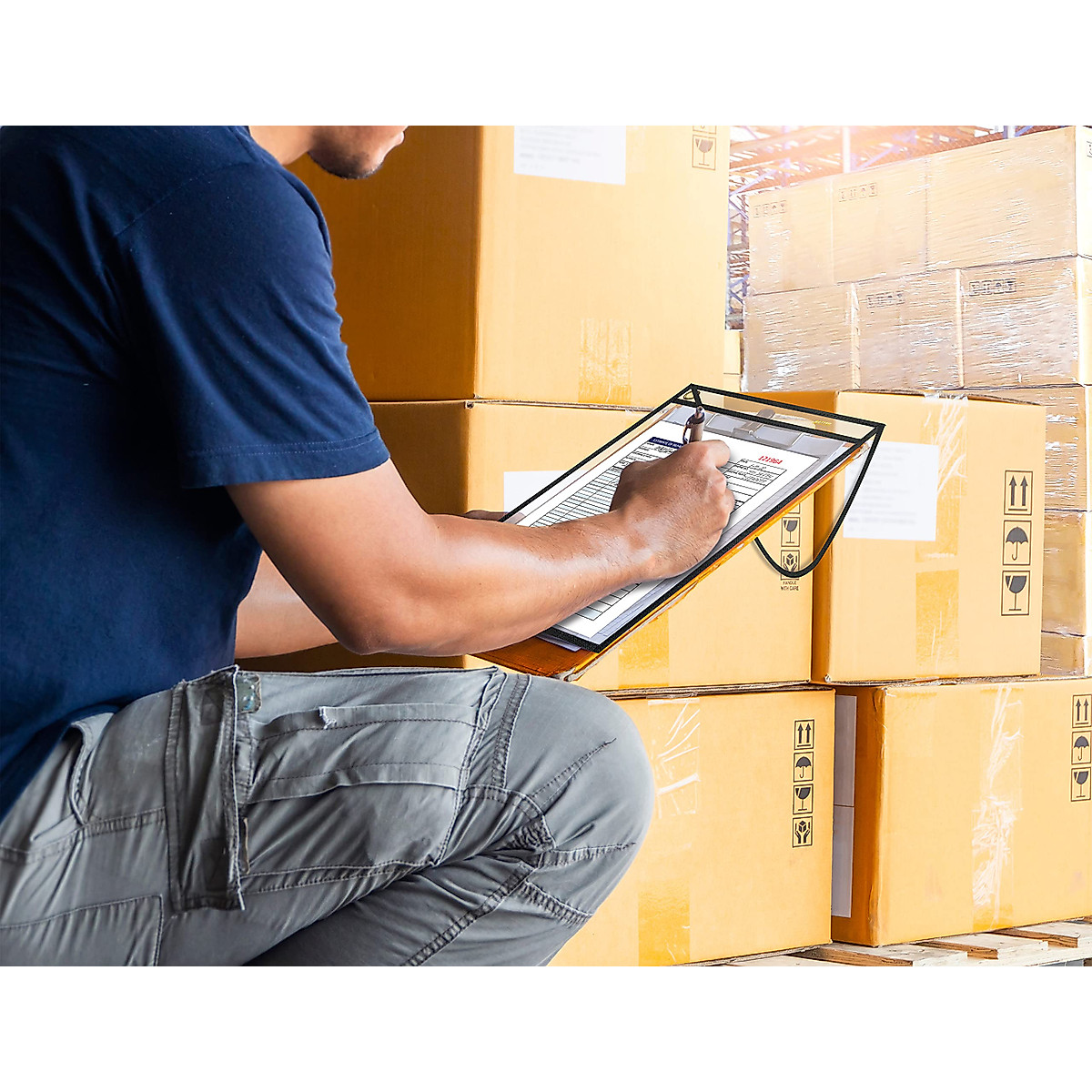 Better Office Products Shop Ticket Holders with Hanging Strap, 9 x 12 Inches, Both Sides Clear, Stitched Black Heavy Duty Canvas Edge Trim, 15 Pack