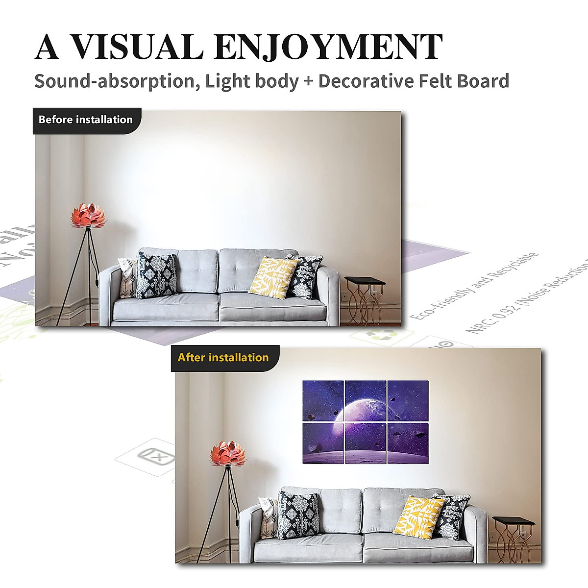 GoTiling Acoustic Panels Art Decorative Sound Absorbing Wall Panel High Density Felt Soundproofing Panel for Walls Acoustic Treatment for Studio,Office and Home, 11.5’’ X 11.5’’inch, 6 Pack, Earth