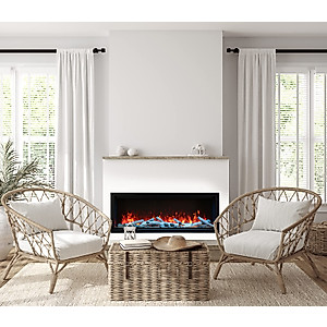 Amantii SYM-60-XT-BESPOKE Symmetry Extra Tall Bespoke 60 Inch Recessed Indoor Outdoor Electric Fireplace, WiFi Bluetooth Speaker Available, with Trim and Ice Media