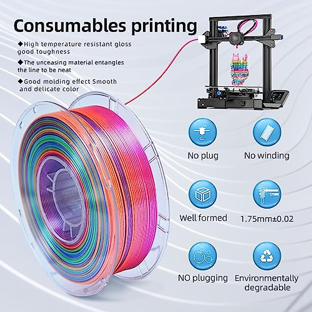 3D Silk PLA Filament, Rainbow PLA,3D Printer Filament 1.75mm, 3D Printing Filament +/-0.02mm, 1kg/2.2lbs Fit Most FDM 3D Printers (Silk Rainbow 663_ Pinkycolor)