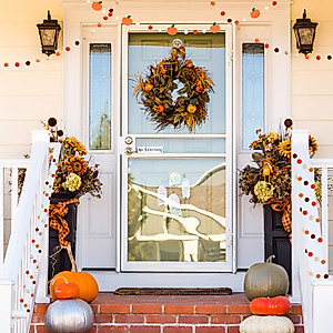 Tatuo 4 Pieces Thanksgiving Halloween Felt Garland Set Fall Pom Pom Garland Christmas Felt Ball Garlands Pumpkin Garland Thanksgiving Wool Felt Ball Banner for Home Fall Autumn Party Decoration