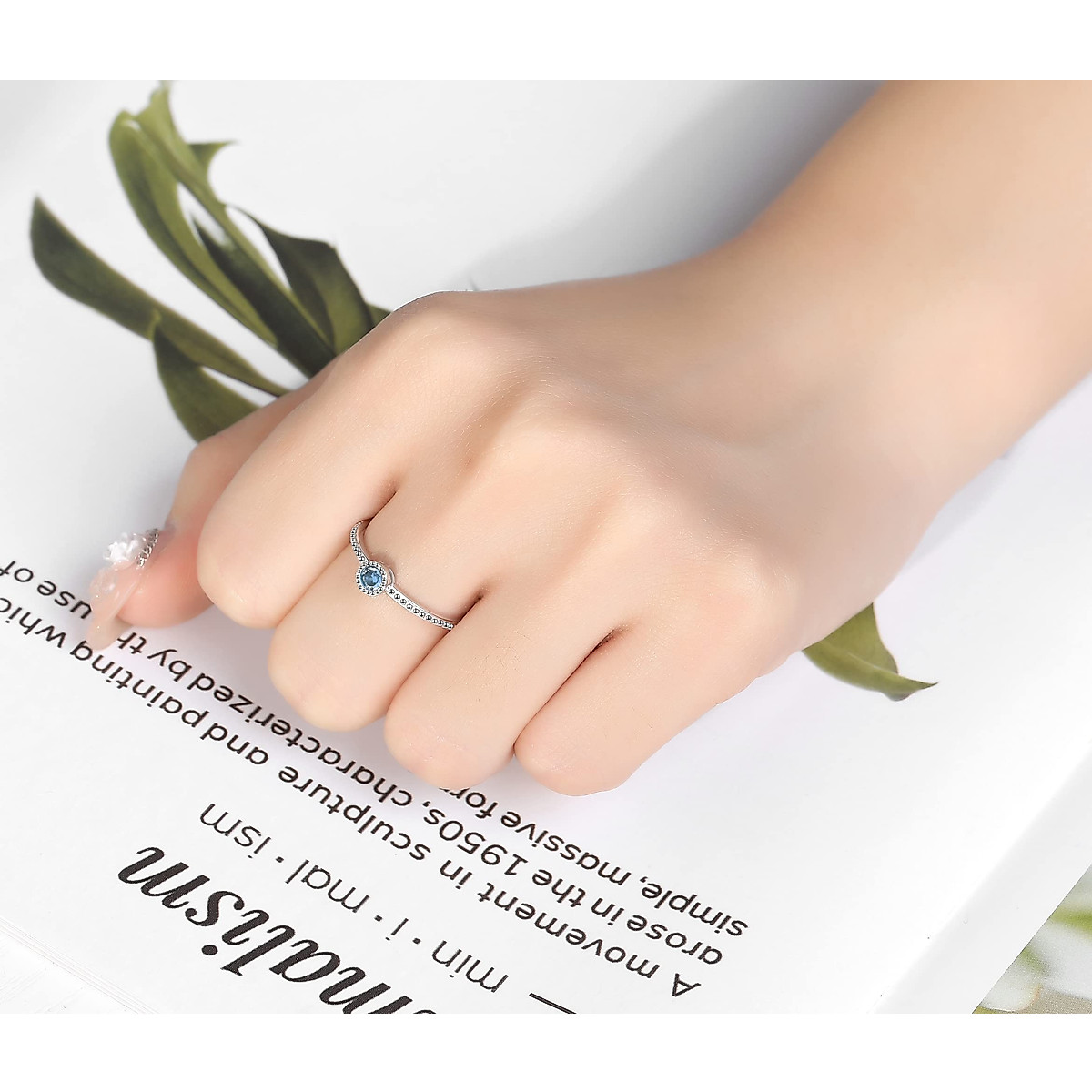 March Birthstone Stacking Rings for Women S925 Sterling Silver, Blue Stackable Ring Knuckle Ring Promise Band Size 8 for Friends, Christmas Anniversary Birthday Gifts Jewelry