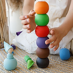Ulanik Peg Dolls in Balls with Hats Toddler Montessori Toys for 3 Year Old + Wooden Waldorf Dolls for Learning Color Sorting and Counting — 12 Gnomes, 2.36 in