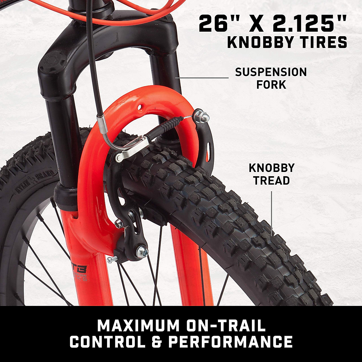 Mongoose Status 2.2 Mountain Bike for Men and Women, 26-Inch Wheels, 21-Speed Shifters, Aluminum Frame, Front Suspension, Black/Red