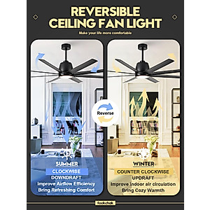 FookChak 65in Black Large Ceiling Fan with Lights 8-Blade Remote Control Outdoor Fan Light for Patio Large LED Ceiling Fan Light for Garage Gym Room Living Room