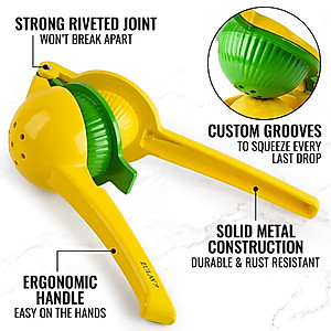Zulay Metal 2-In-1 Lemon Lime Squeezer - Hand Juicer Lemon Squeezer - Max Extraction Manual Citrus Juicer