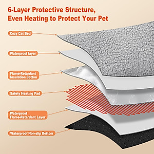 Heated Cat Bed for Small Size Cats, Heated Pet Bed with Timer & Temp Adjustable, Removable Waterproof Pet Heating Pad for Indoor Cat, Gray Cozy Donut Electric Bed Heater Warmer for Kitten Cat