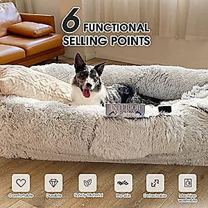 YAEM Human Dog Bed, 71"x45"x12" Dog Beds for Humans Size Fits You and Pets, Washable Faux Fur Human Dog Bed for People Doze Off, Napping Orthopedic Dog Bed, Present Plump Pillow, Blanket, Strap-Grey