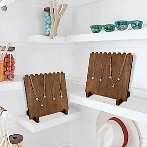 Ikee Design Set of 2 Wood Necklace Jewelry Display Stand for 8 Necklaces, Necklace Display Holder Organizer, Brown Color