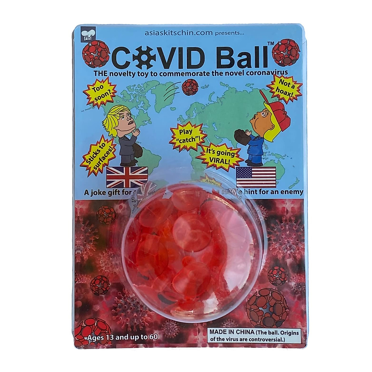 COVID Ball—Novelty Toy Suction Cup Ball and Packaging (2 Pack)