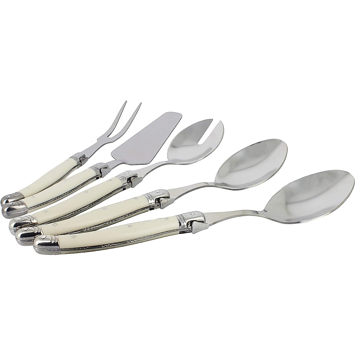 French Home Laguiole Hostess Set – 5-Piece Serving Utensils Set with Slotted Serving Spoon, Spatula, Serving Fork, and 2 Serving Spoons – Elegant and Versatile Laguiole Flatware Set