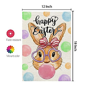 CROWNED BEAUTY Happy Easter Bunny Garden Flag Bubbles 12x18 Inch Double Sided for Outside Burlap Small Yard Holiday Decoration CF703-12