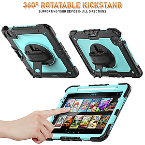 Timecity Case for iPad Pro 11 inch 2022/2021 (4th/ 3rd Generation), Shockproof Case with Screen Protector, Swivel Stand, Handle, Shoulder Strap, Pencil Holder Case for iPad Pro 11 Inch- Light Blue