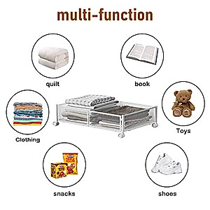 Under Bed Storage with Wheels, 1 Pack Under Bed Storage Containers with Handle Design, Foldable Under bed Shoe Storage Bins Large Capacity for Bedroom Clothing Quilts Shoes and Books(White)