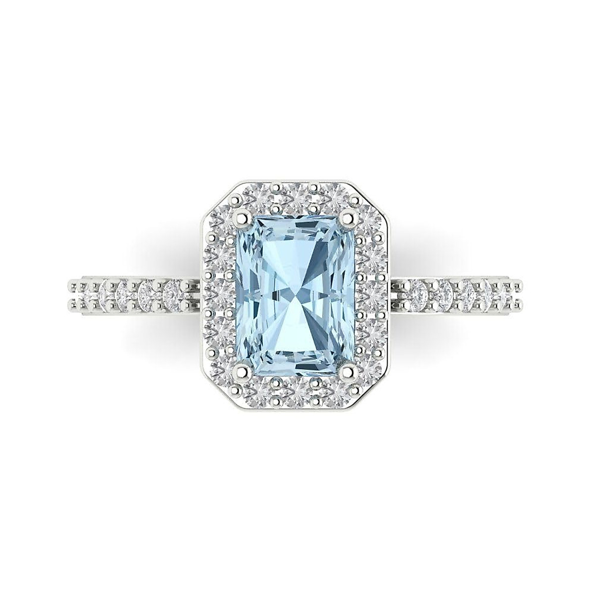 Clara Pucci 2.04ct Emerald Cut Solitaire with Accent Halo Natural Sky Blue Topaz gemstone designer Modern Statement Ring 14k White Gold