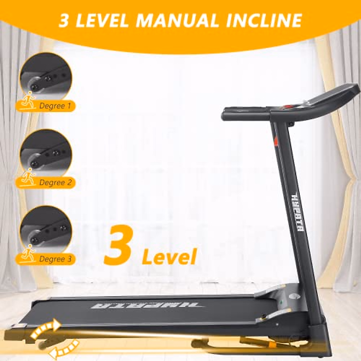 HYPATA Treadmill 300 lb Capacity,Max 2.5 HP Folding Treadmills for Running and Walking Jogging Exercise with 12 Preset Programs, Easy Assembly for Home Use