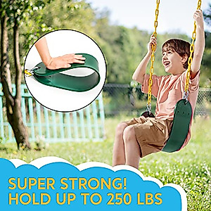 TURFEE Heavy Duty Swing Seat Green Color with 66” Chain, Swing Set Accessories Replacement with Snap Hooks for Kids Outdoor Play Playground Trees, Swing Set
