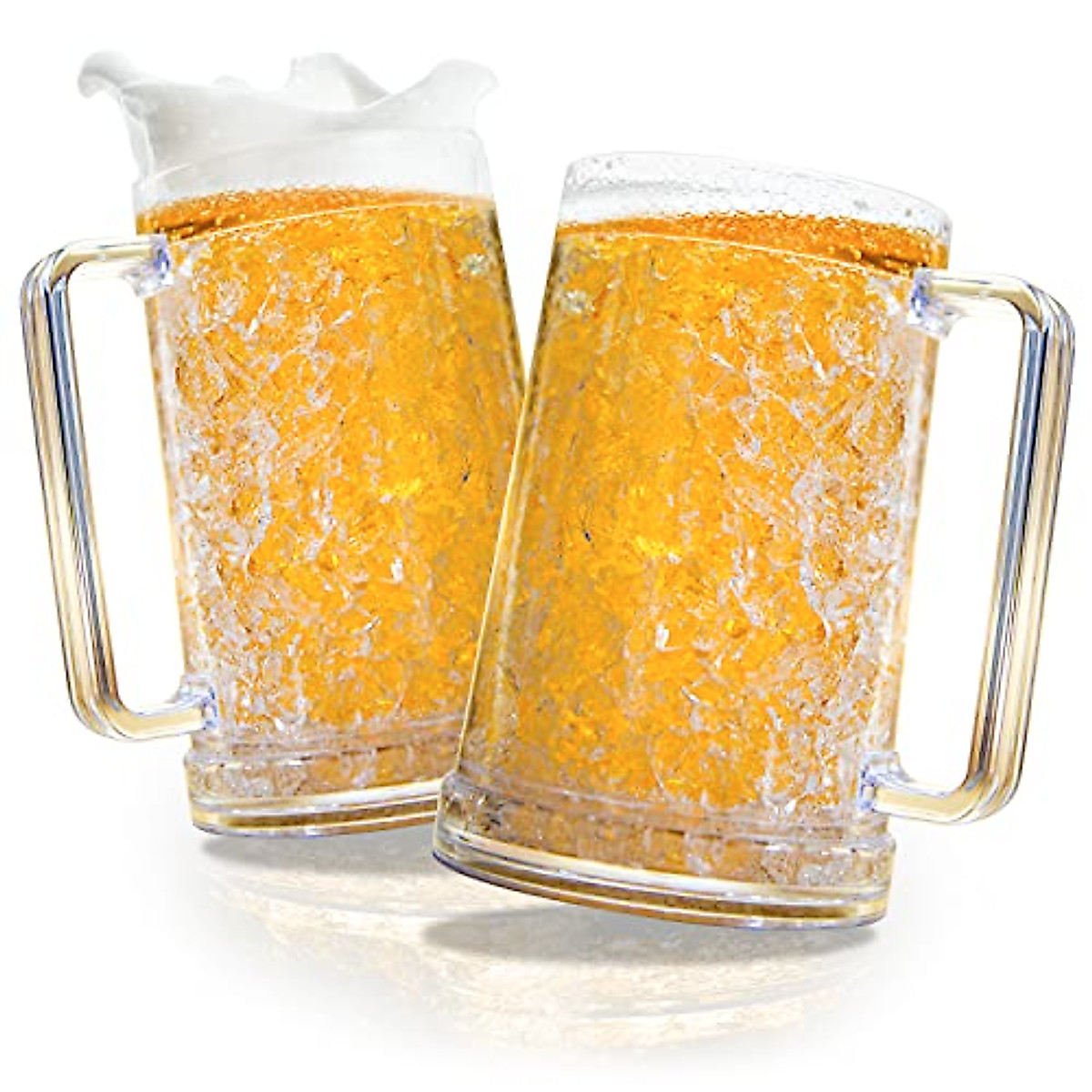 Granatan Set of 2 Frozen Beer Mugs For Freezer, Double Walled Beer Mugs With Handles, 16oz Clear Frozen Beer Mugs