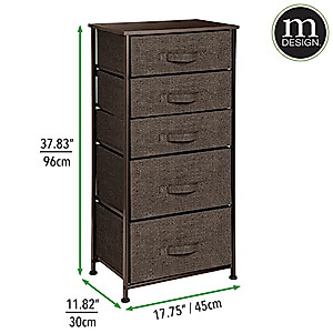 mDesign Storage Dresser Furniture Unit - Tall Standing Organizer Tower for Bedroom, Office, Living Room, and Closet - 5 Drawer Removable Fabric Bins - Espresso Brown
