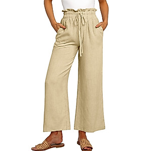 ANRABESS Women Linen Pants Casual Loose High Waist Boho Wide Leg Cropped Palazzo Beach Pants Summer Outfits 2025 Trendy X-Large Apricot