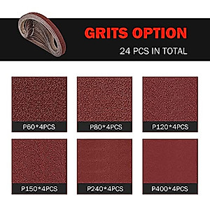 LIZMOF 1×30 Inch Belt Sander Sanding Belt, Aluminum Oxide Sanding Belts for Belt Sander, Belt Sander Paper with 60, 80, 120, 150, 240, 400 Assorted Grits for Efficient& Durable Use, 24PCS