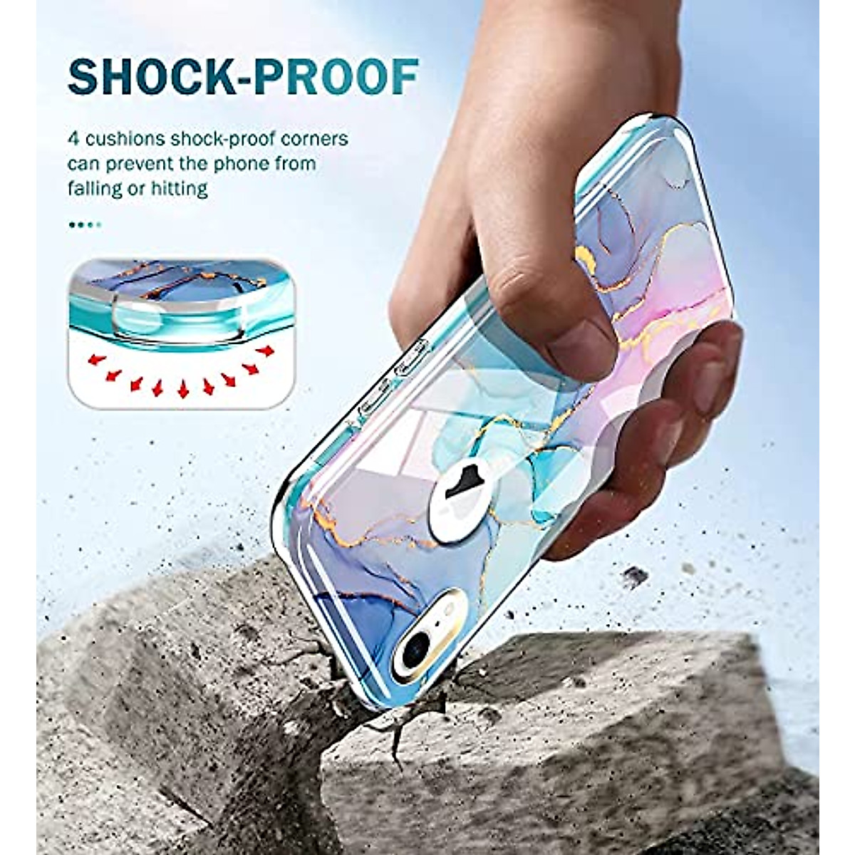 DT Series Case, Built with Screen Protector, Lightweight and Stylish Full Body Shockproof Protective Rugged TPU Case for Apple iPhone XR 6.1inch（Marble）