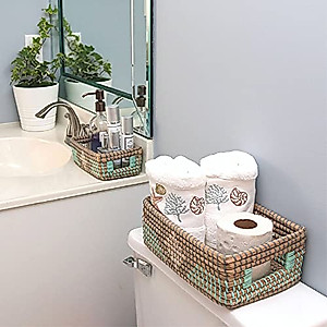 Wicker Storage Baskets, Set of 3, Handmade Natural Boho Home Decor, Seagrass Shelf Basket, Rectangular Woven Basket, Natural Basket for Organizing, Decorative Basket with Handles