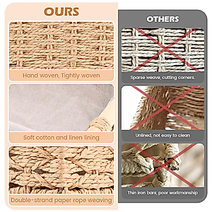 Small Baskets for Organizing,Decorative Water Hyacinth Wicker Storage Basket for Shelves,Toilet Paper Storage Baskets for Bathroom,Living Room,Entryway,Set of 2(Color:Wood)