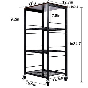 Steel Utility Cart Collapsible Rolling Cart Bar Serving Cart for Kitchen Bathroom Bedroom,Space Saving