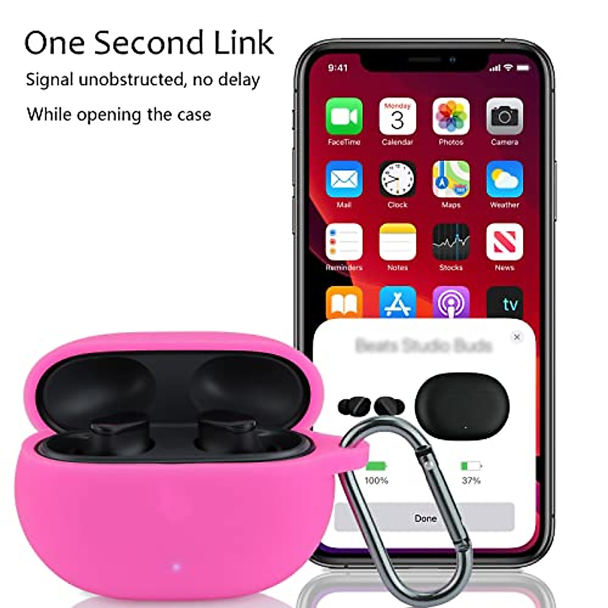 Pink Cover Case Replacement for Apple Beats Studio Buds 2021 New Wireless Earbuds, Silicone Skin Carrying Protective Protector Sleeve for Women, Girl Glow in Dark - LEFXMOPHY