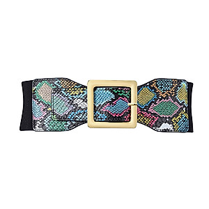 CHIC DIARY Elastic Waist Belt for Women Colorful Snakeskin Wide Cinch Belt Stretchy Waistband