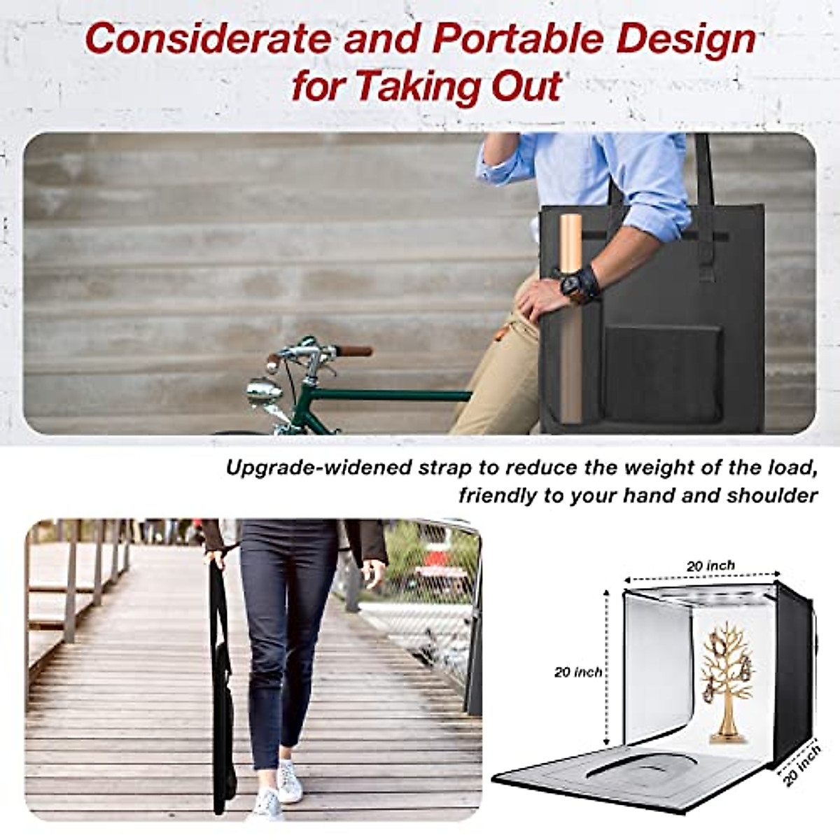 Aureday Photo Studio Light Box, 20''×20'' Dimmable Photo Lightbox for Product Photography, Proffessional Shooting Tent with 80pcs Led Lights and 5 Colored Backdrops