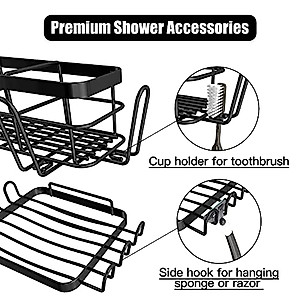 MACHYONG Shower Caddy, 4 Pack Adhesive Shower Organizer, Shower Shelf with Toothbrush Holder, Soap Dish, No Drilling Bathroom Storage Shampoo Holder Rack, Black
