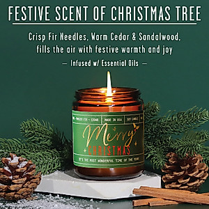 Christmas Candles, Christmas Candle - 'Merry Christmas' Christmas Scented Holiday Candles, w/Pine, Frasier Fir, Cedar I Christmas Tree Candle I Stocking Stuffers for Women I 9oz, 50Hr, USA Made