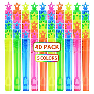 40 Pack Bubbles for Kids Party Favors - 5 Colors Mini Stars Bubble Wand Bulk with Bubbles Refill Solution Toys for Carnival Christmas Fiesta Easter Basket Goodie Bag Stuffers Birthday Gifts Supplies