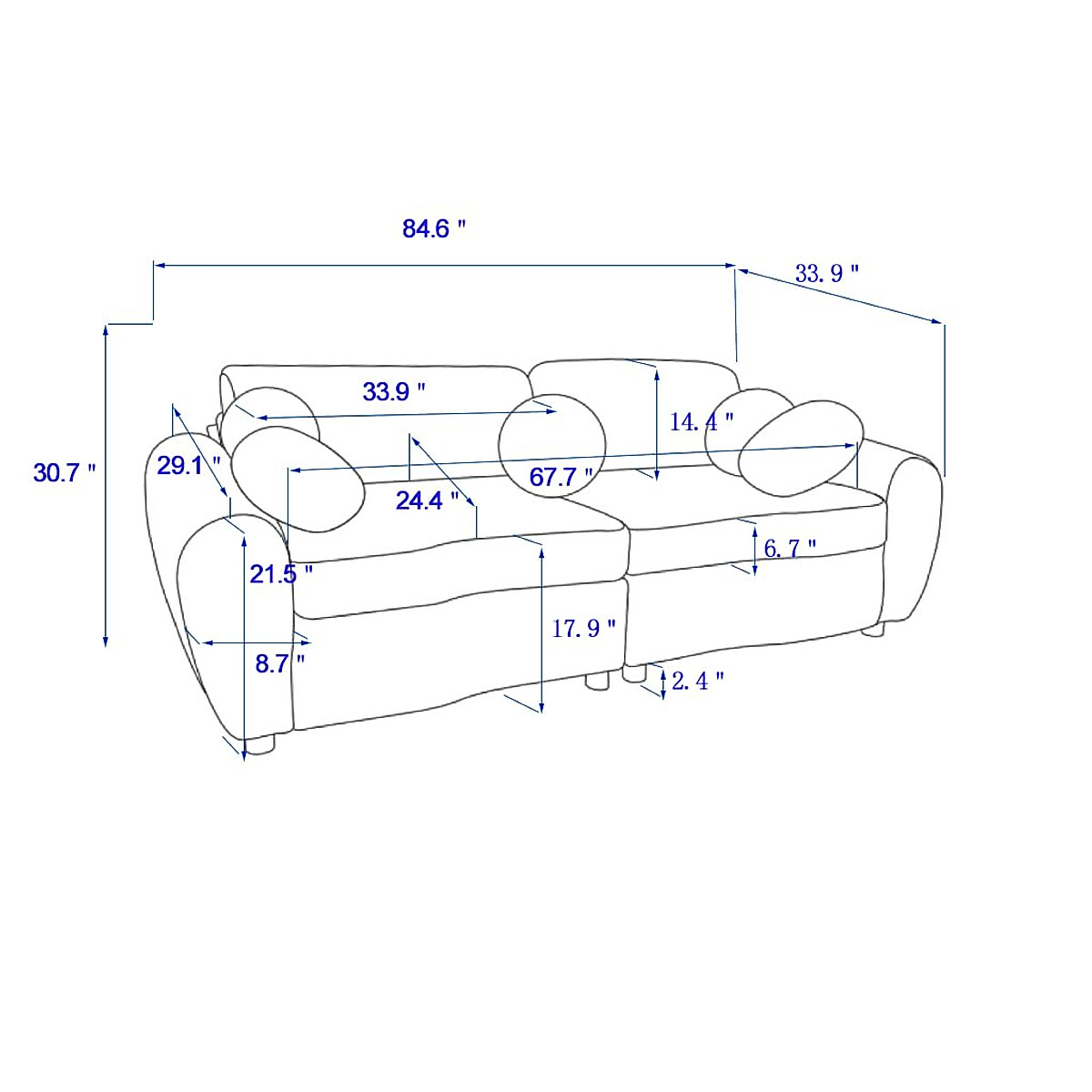 DREAMODERN 84.6-inch Sectional Curved Sofa Couch for Living Room, Modern Contemporary Upholstered Sofa Couch Chenille Fabric Couch with 5 Decorative Throw Pillows for Apartment Office - Orange