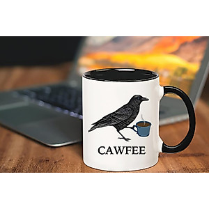 Fonhark - Cawfee Mug, Crow Mug, Bird Mug, Bird Lover Mug, Birdwatching Mug, Cawfee Gifts, 11 Oz Novelty Coffee Mug/Cup